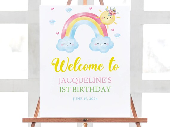 EDITABLE Sunshine and Rainbow Birthday Welcome Sign Poster Template ...