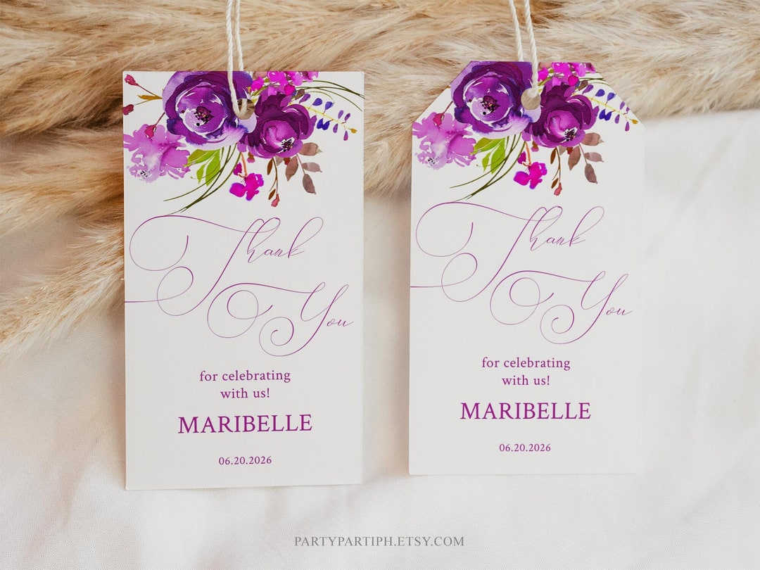 Editable Purple Flowers Thank You Tags Template Instant Download ...