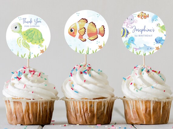 EDITABLE Under the Sea Cupcake Toppers Birthday , Nautical Theme Party ...