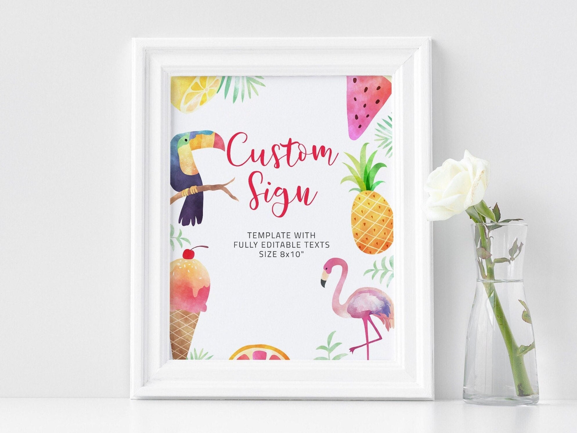 Editable Tropical Custom Table Decor Sign Template for Birthday Baby ...