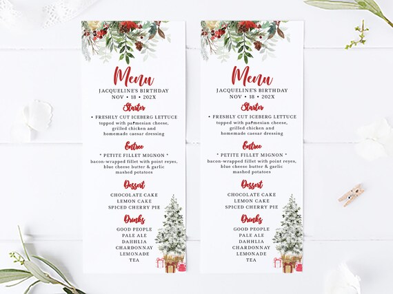 EDITABLE Christmas Menu, Christmas Tree Menu Card, Holiday Menu Card ...