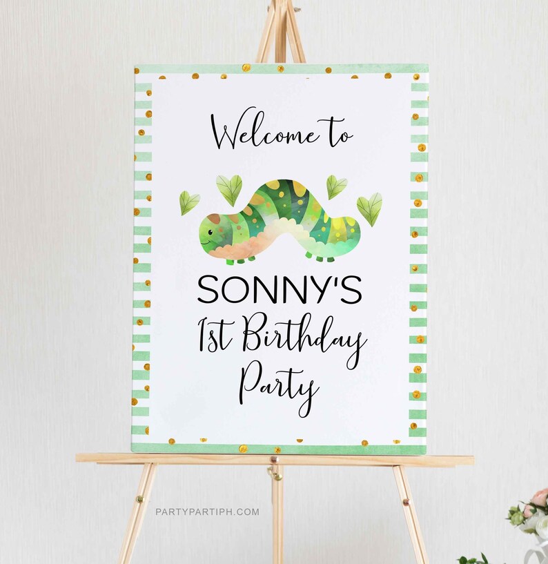 Editable Caterpillar Birthday Welcome Sign Template for First Birthday ...