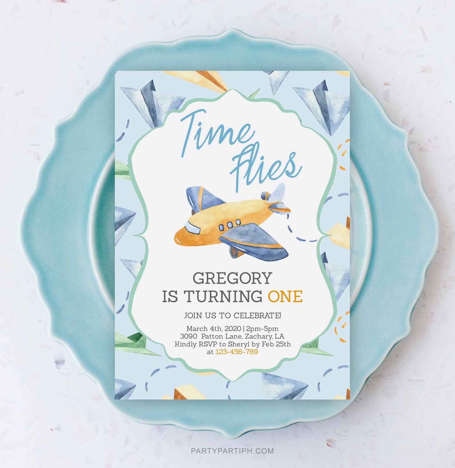 Editable Airplane Birthday Invitation Blue Aircraft Birthday | Etsy