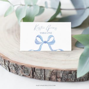 Editable Blue Bow Place Cards Template Cute Girl Bow Table Name Table ...