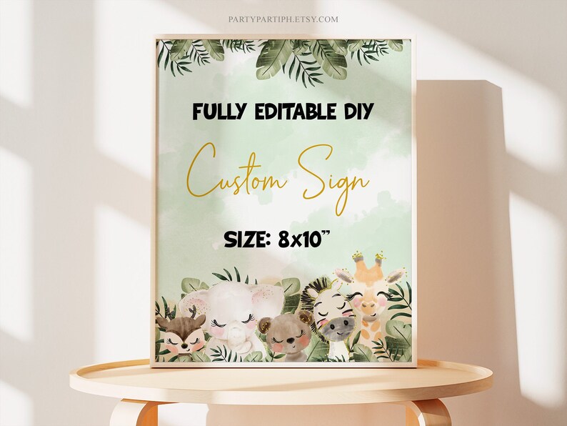 Editable Safari Animals Jungle Custom Sign (portrait and Landscape ...