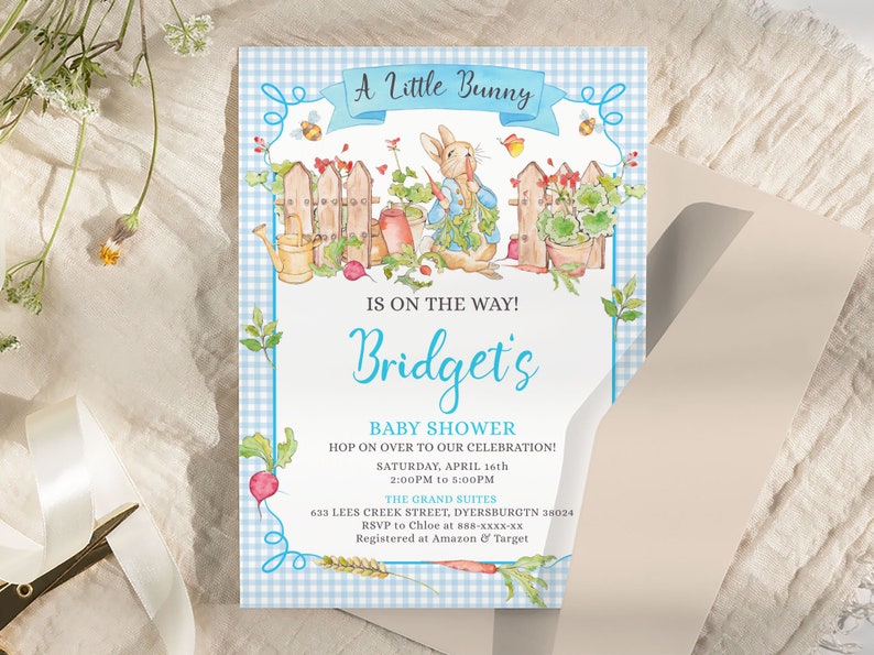 Editable Peter Rabbit Baby Shower Invitation Template Instant Download Baby Girl Shower Invite ...