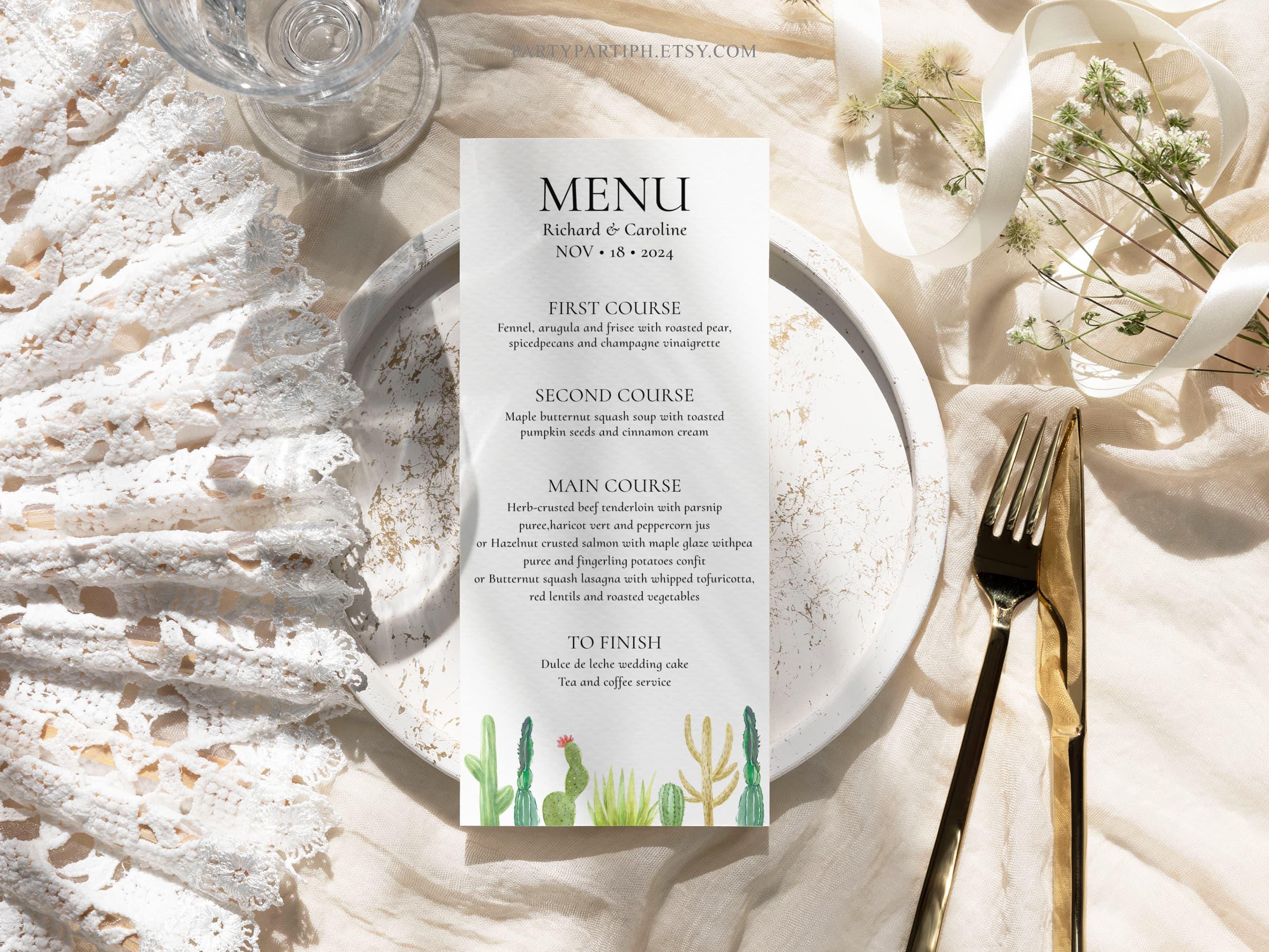 EDITABLE Cactus Wedding Menu Card Template Instant Download Desert ...