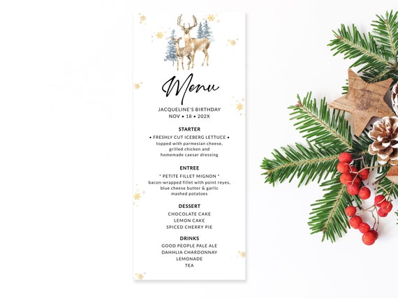 EDITABLE Printable Reindeer Christmas Menu, Christmas Menu, Holiday ...