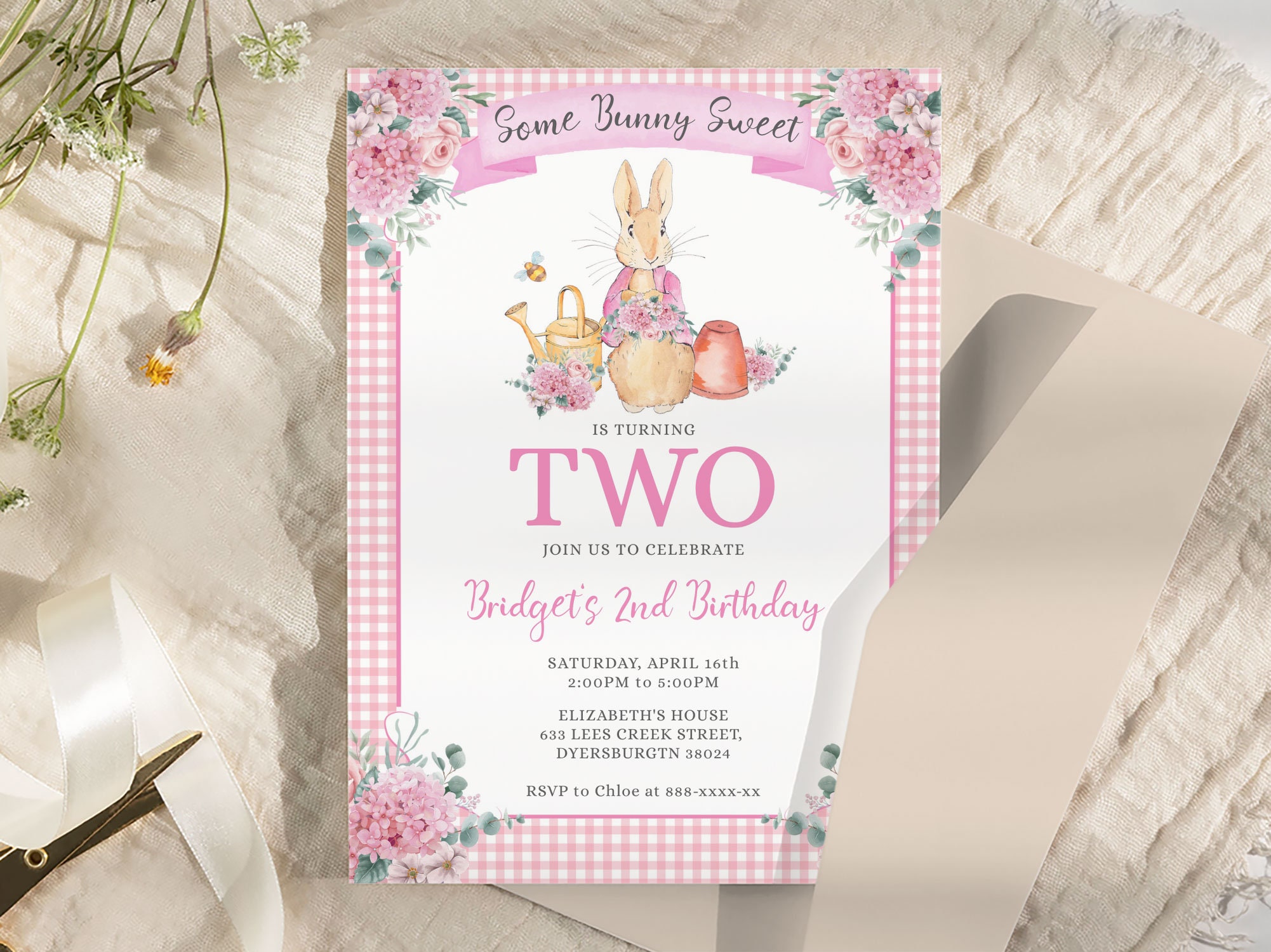 Editable Pink Peter Rabbit 2nd Birthday Invitation Template Some Bunny ...