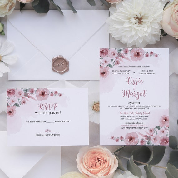 Paper & Party Supplies Invitations & Announcements Editable Old Rose ...