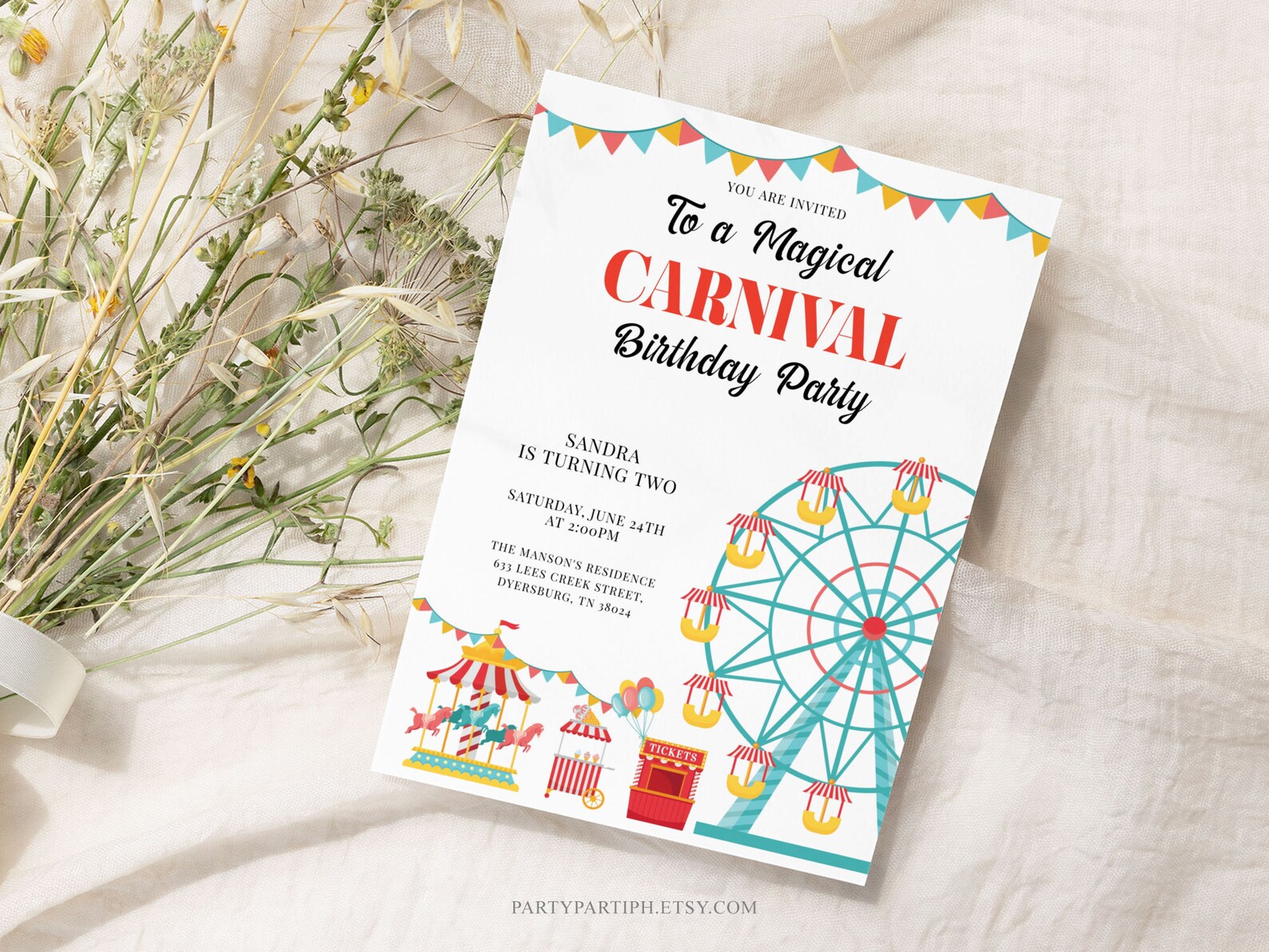 EDITABLE Carnival Birthday Invitation Template Colorful Carnival ...