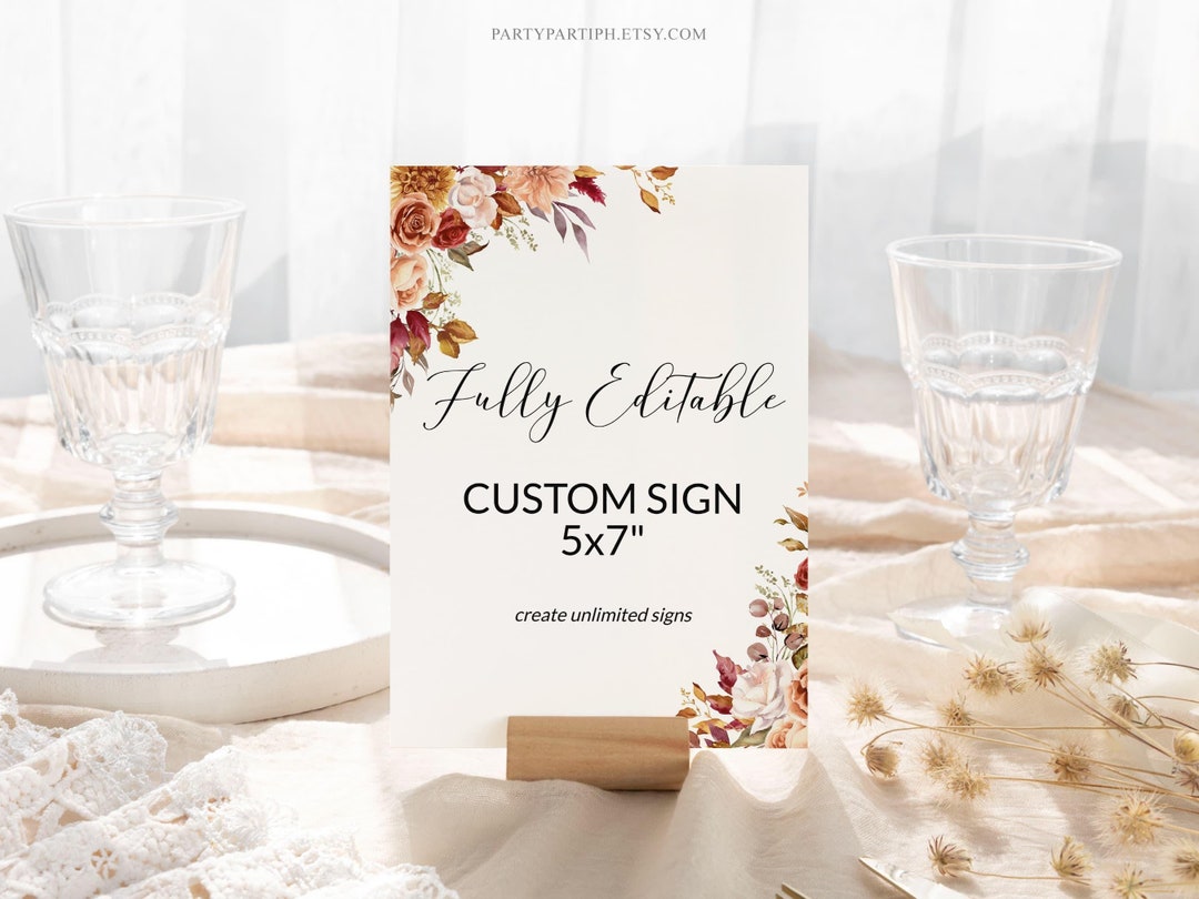 EDITABLE Fall Autumn Custom Table Sign 8x10 Template Rustic Autumn ...