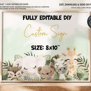 Editable Safari Animals Jungle Custom Sign portrait and - Etsy