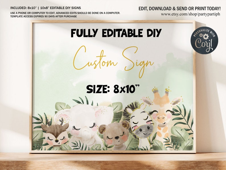 Editable Safari Animals Jungle Custom Sign portrait and - Etsy