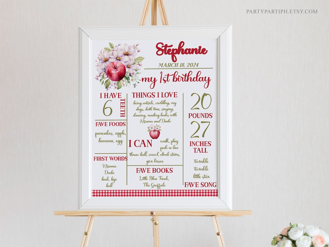 Editable Apple Birthday Milestone Poster Growth Chart Template Instant ...