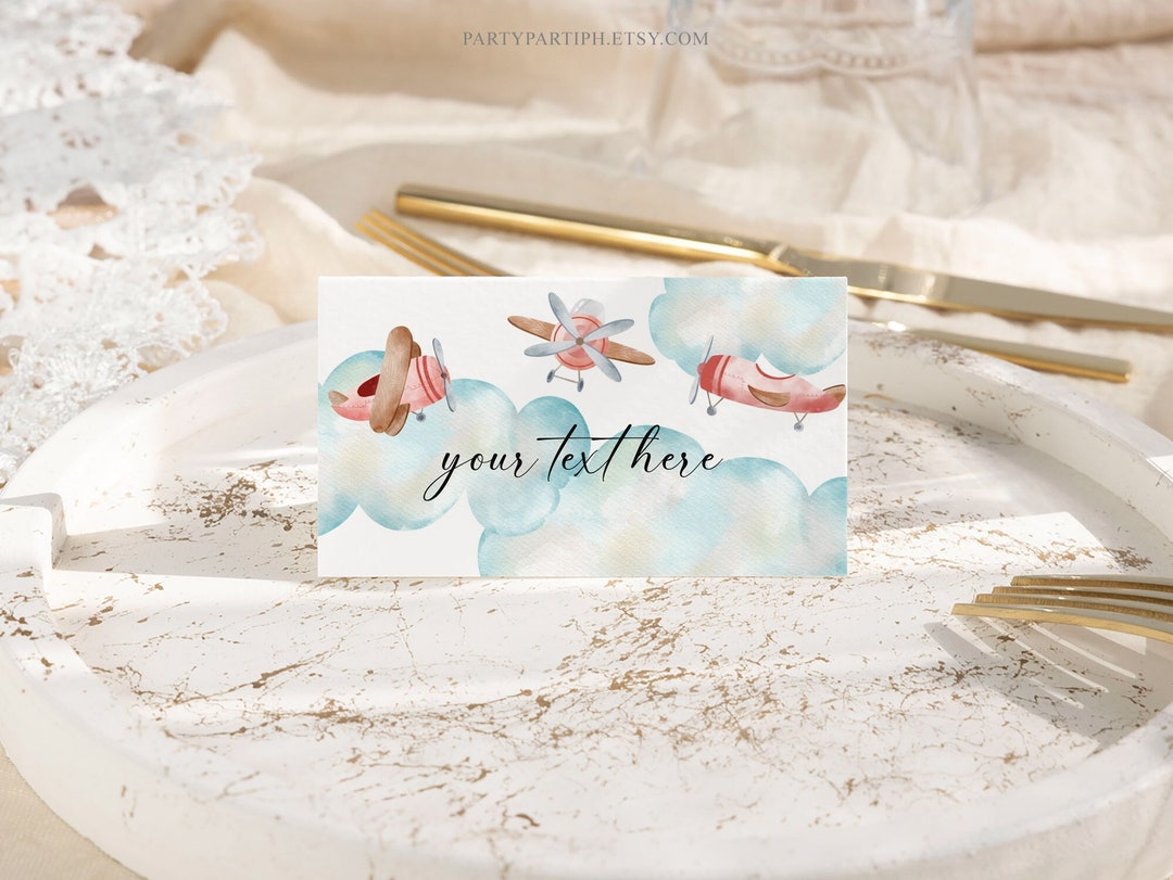 Editable Airplane Birthday Place Cards Template Instant Download Table ...