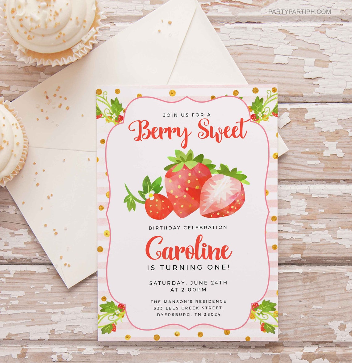 Editable Strawberry Custom Sign Sweet Berry Birthday Table | Etsy