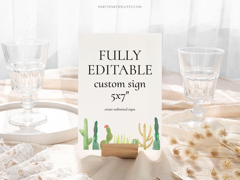 EDITABLE Cactus Custom Table Sign Template Desert Cactus Theme Birthday ...