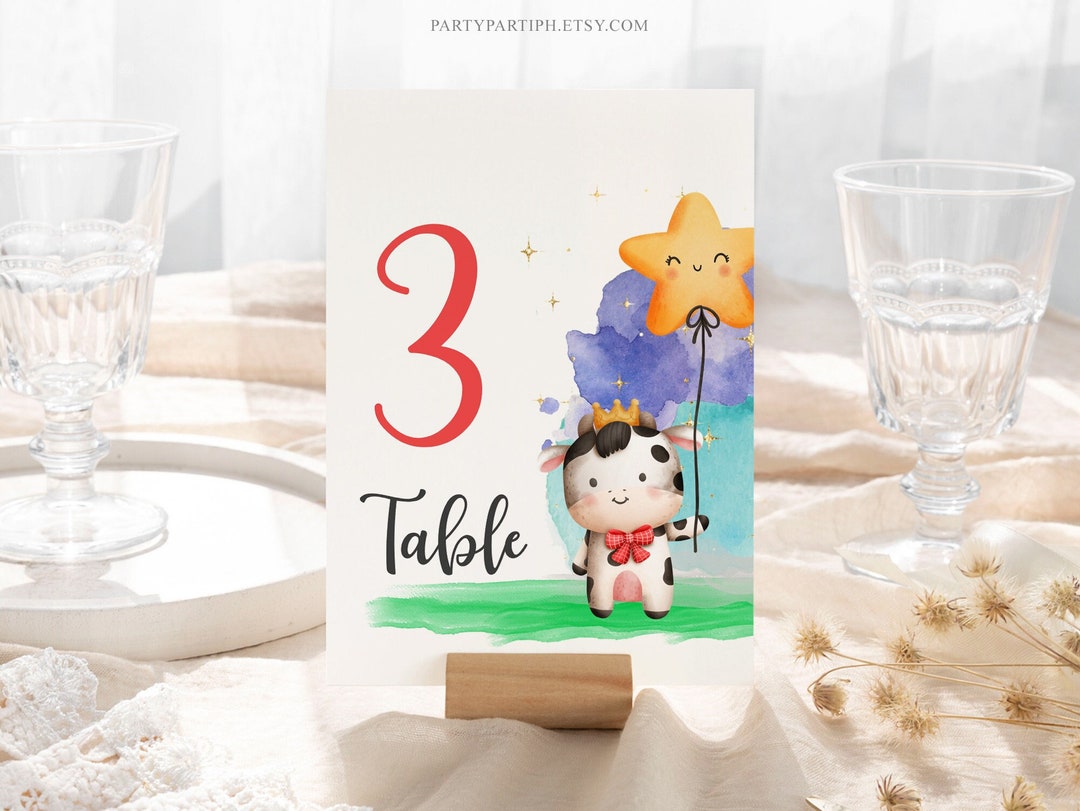 EDITABLE Cow Baby Shower Table Numbers Template Boy Cow Farm Animal ...