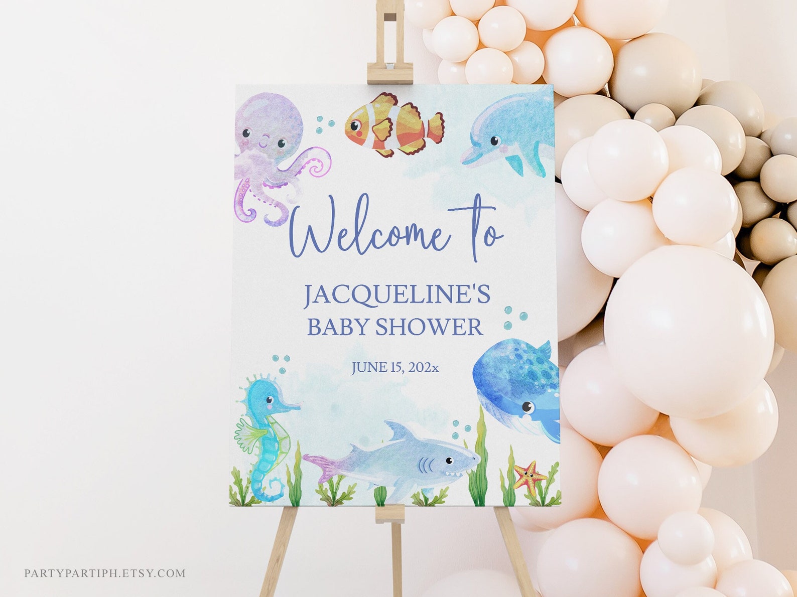 EDITABLE Under the Sea Baby Shower Welcome Sign Nautical Theme Welcome ...