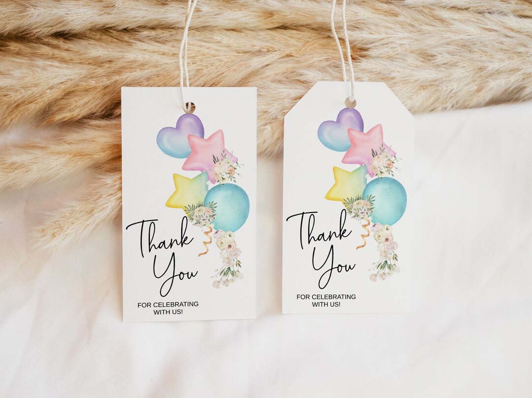 Editable Rainbow Balloons Thank You Tags Template Instant Download ...