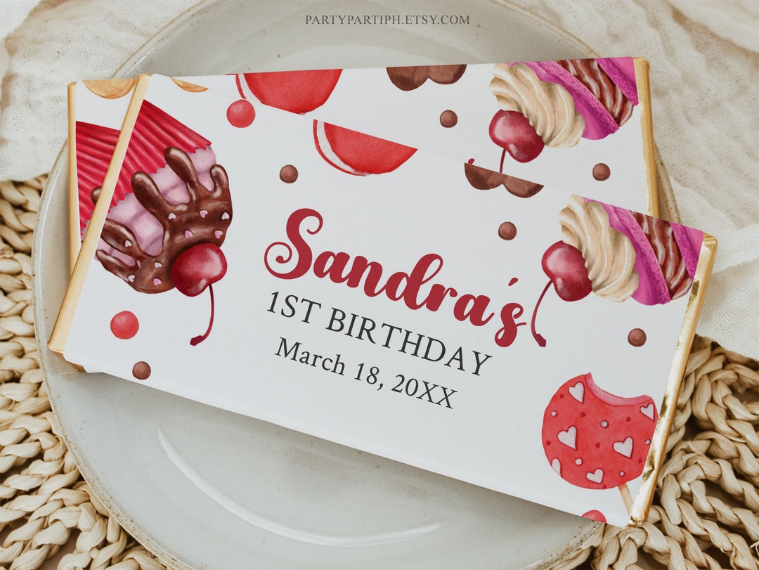 Editable Hearts and Sweets Hershey Chocolate Bar Wrapper - Candy ...