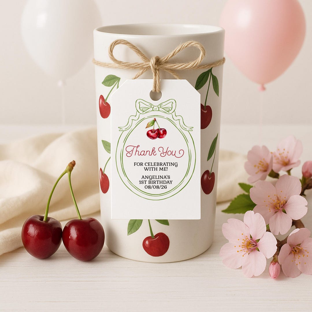 Cherry Favor Tag With Whimsical Bow: Printable Party Tag - 0056 - Etsy