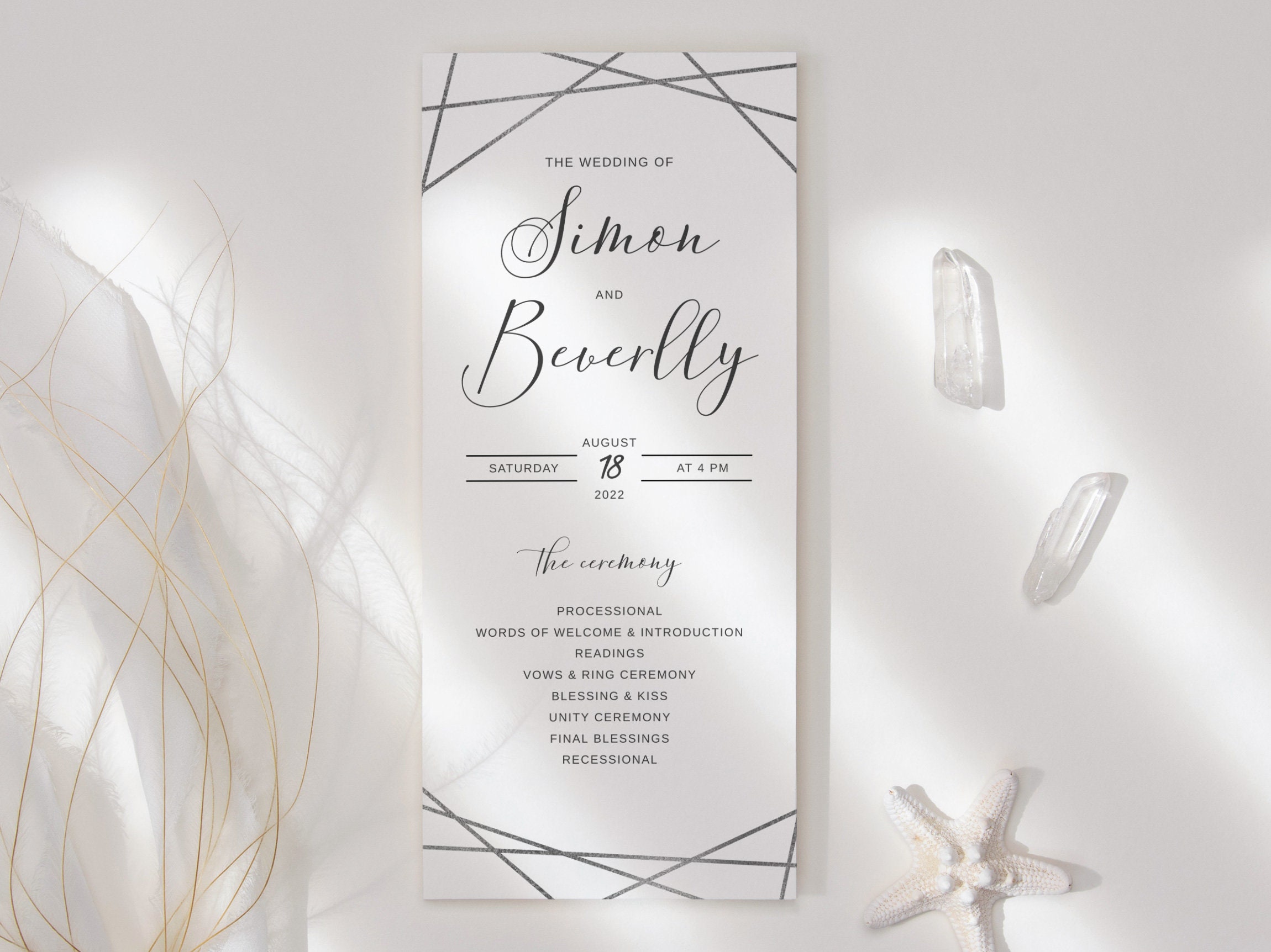 EDITABLE Silver Program Card Template wedding Bridal Shower - Etsy
