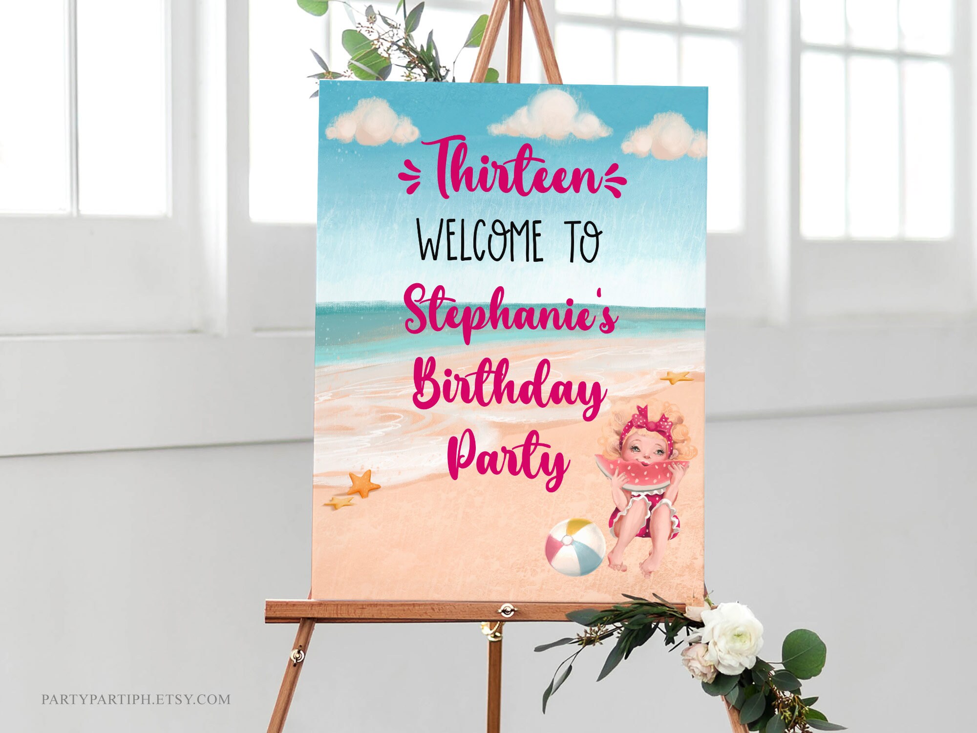 Editable Beach Party Birthday Welcome Sign Template Instant Download ...