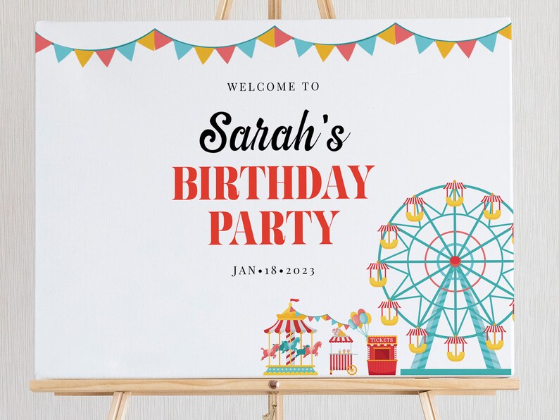 EDITABLE Colorful Carnival Birthday Welcome Sign 1st Birthday Party Decorations Instant Download ...
