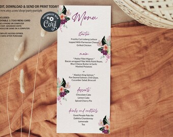 Pressed Flower Wedding Menu Card Spring Wedding Garden - Etsy