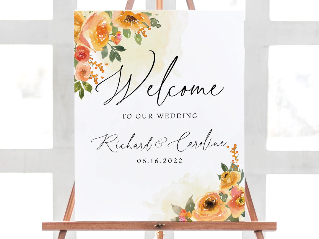 Editable Orange Welcome Sign Templates Floral Wedding Welcome - Etsy