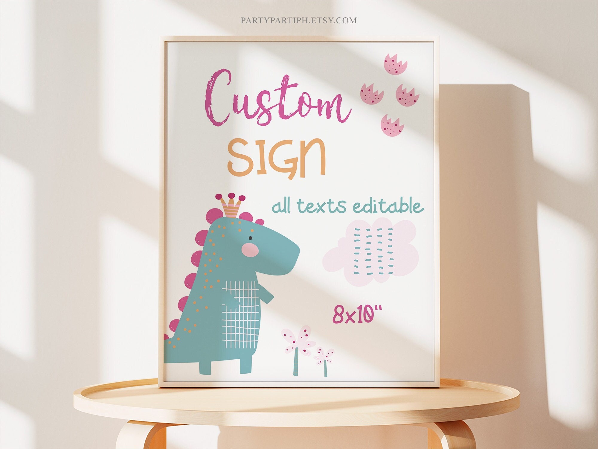 Editable Girl Dinosaur Custom Sign Dinosaur Birthday Sign Watercolor ...