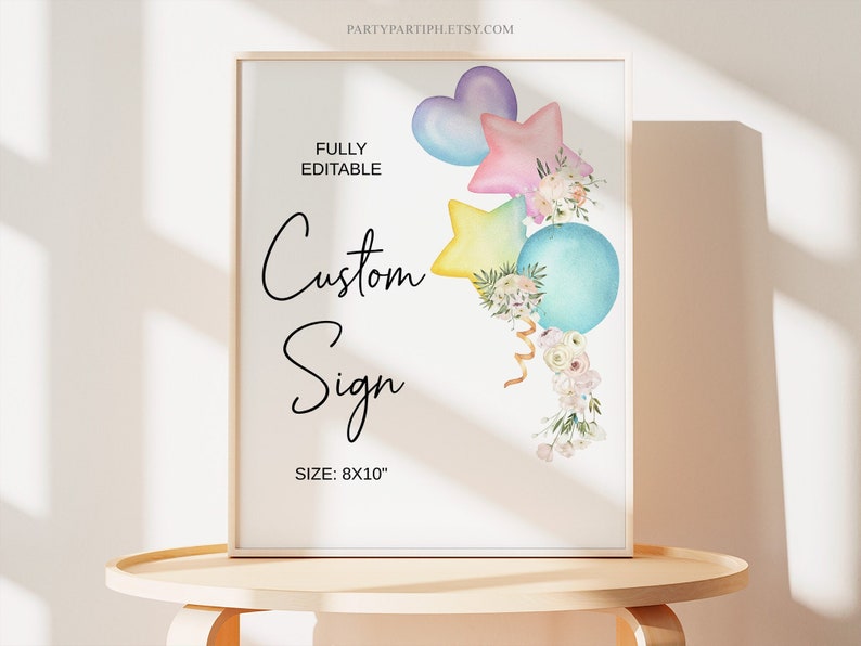 Editable Rainbow Balloons Birthday Custom Sign Pastel Rainbows ...