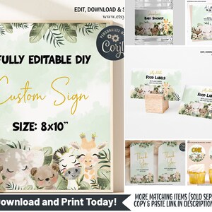 Editable Safari Animals Jungle Custom Sign (portrait and Landscape ...