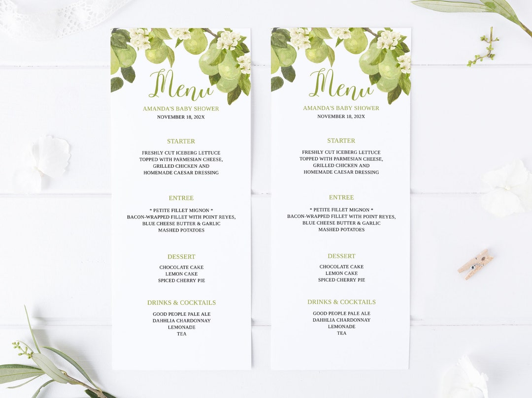 Editable Perfect Pear Baby Shower Menu Card Twin Pear Menu - Etsy