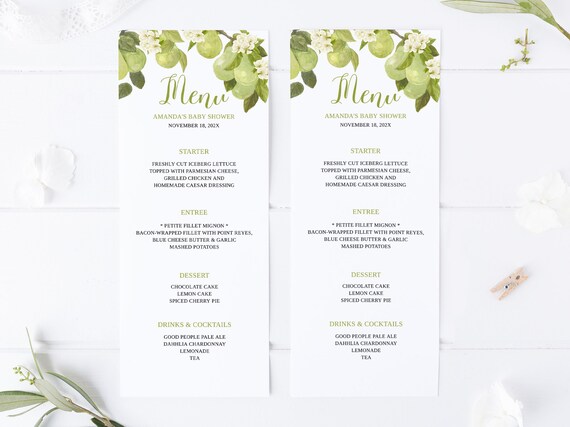 Editable Perfect Pear Baby Shower Menu Card Twin Pear Menu Card ...