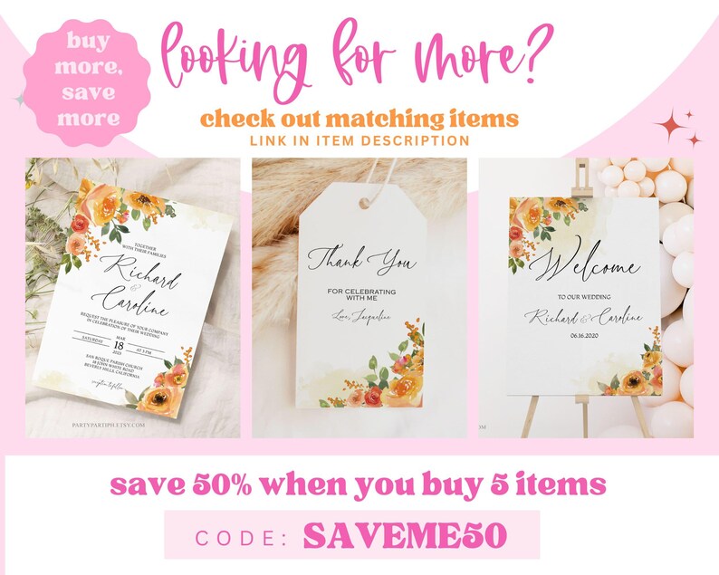 Editable Orange Welcome Sign Templates Flower Wedding Welcome Signs ...