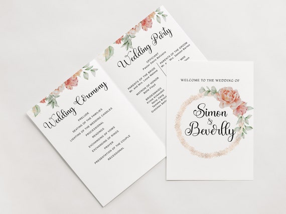 Editable Floral Foldable Wedding Program Template Romantic Foldable ...