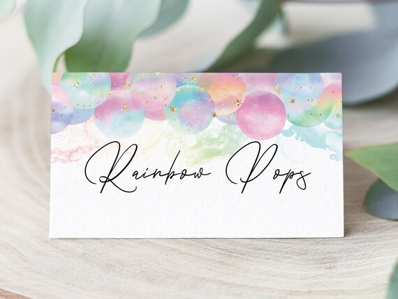 Editable Rainbow Bubble Place Card, Watercolor Rainbow Bubble Name Card ...