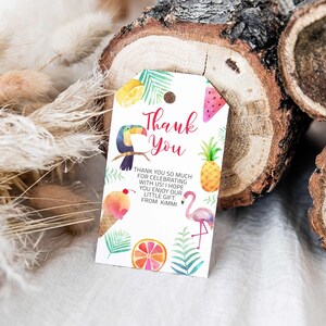 Editable Tropical Birthday Thank You Tags Template Flamingo Gift Tags ...