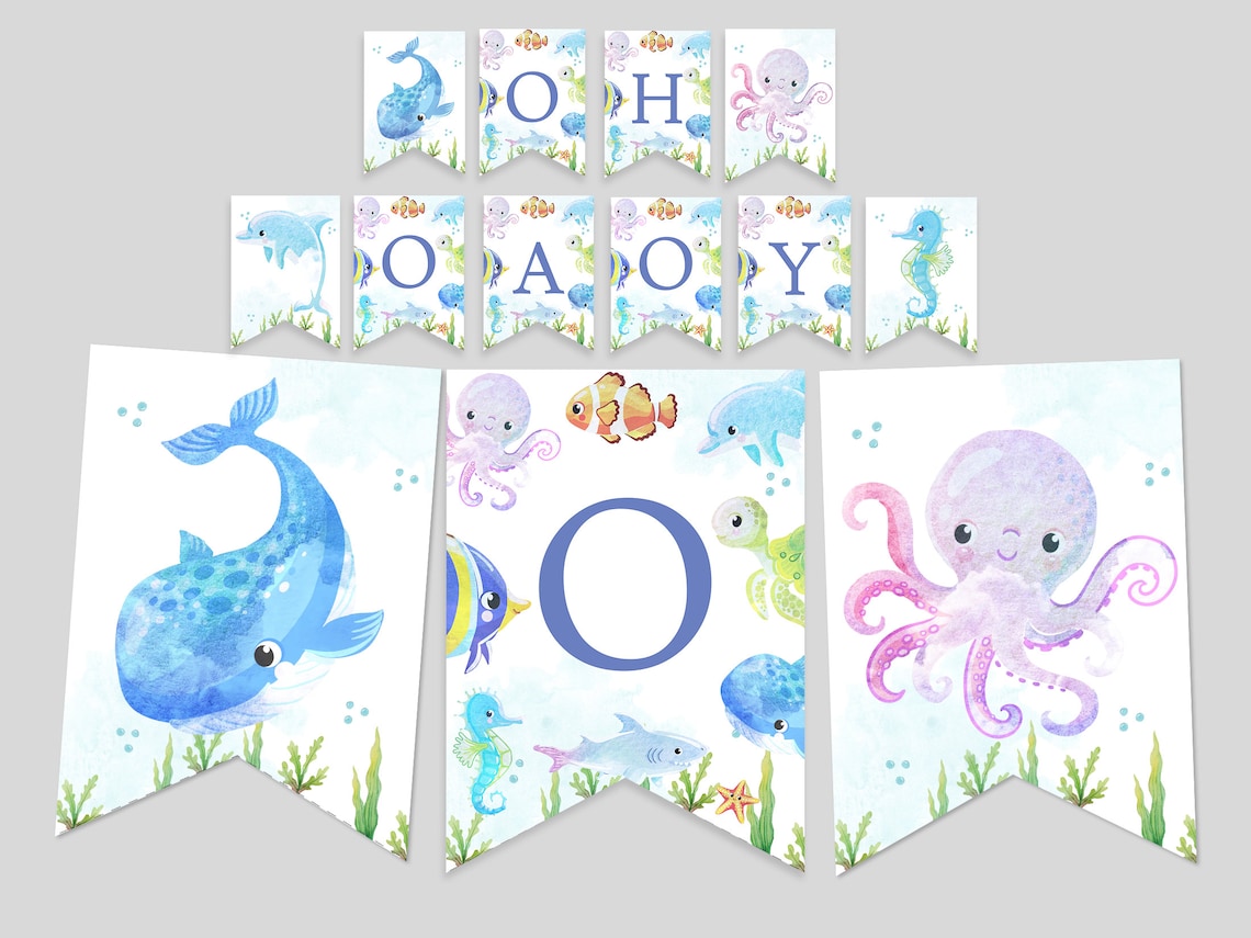 EDITABLE Under the Sea Banner Printable Template Oh Baby Ocean Baby ...