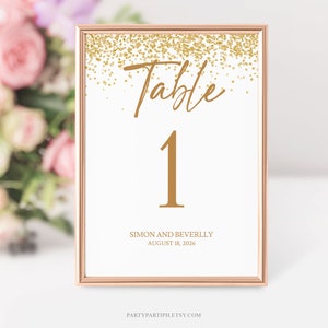 Editable Gold Glitter Table Number Sign Template Calligraphy Design in ...