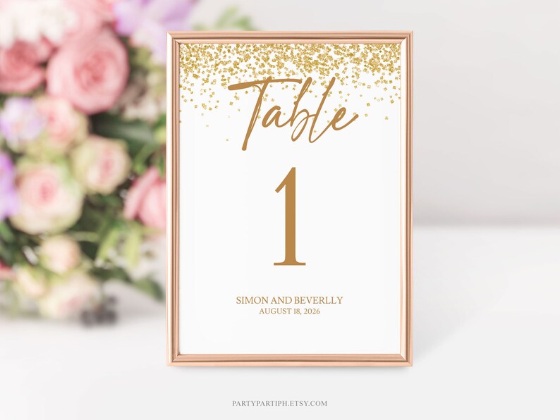 Editable Gold Glitter Table Number Sign Template Calligraphy Design in ...