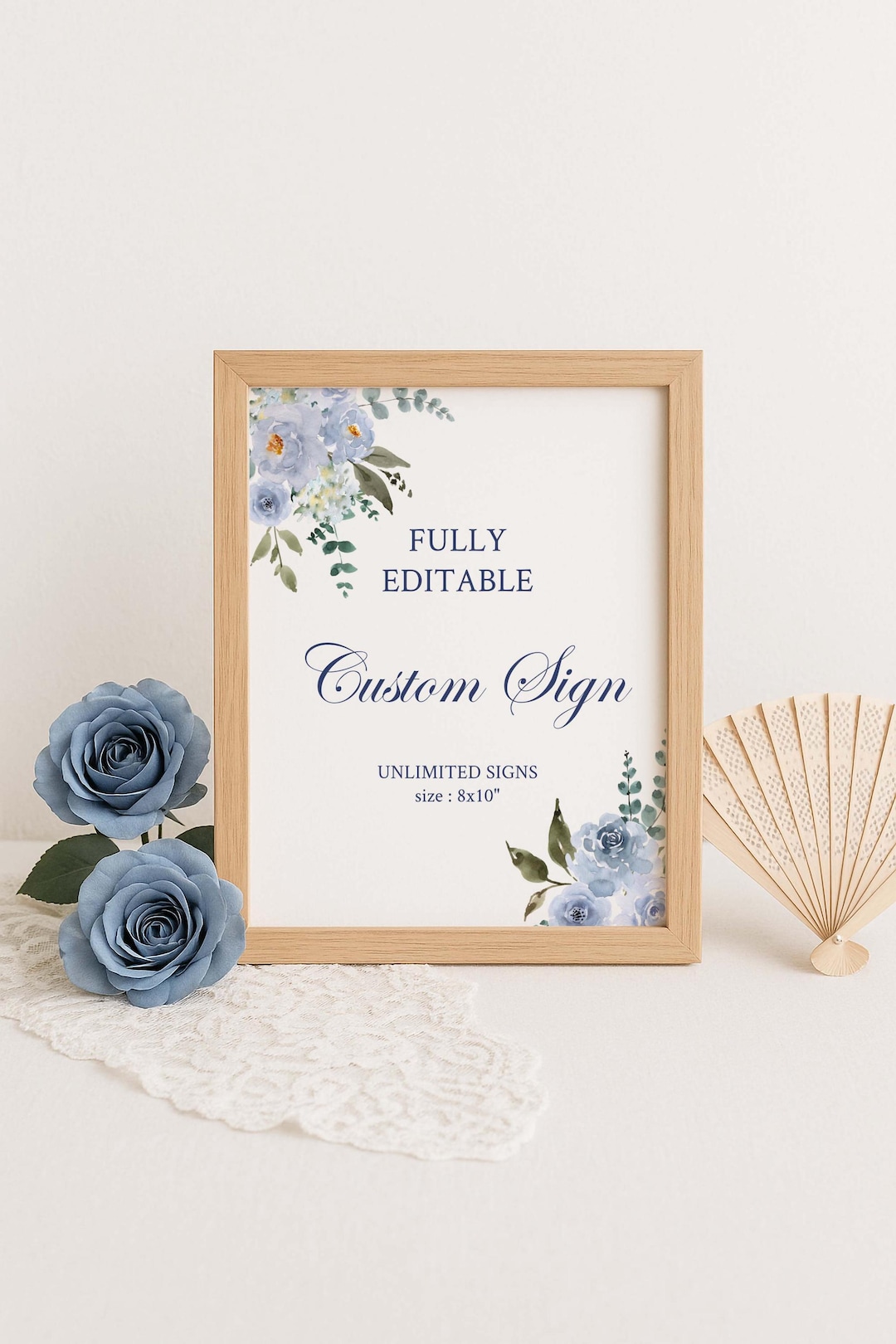 Blue Floral Table Sign, 8x10" Custom Printable Wedding Sign ...