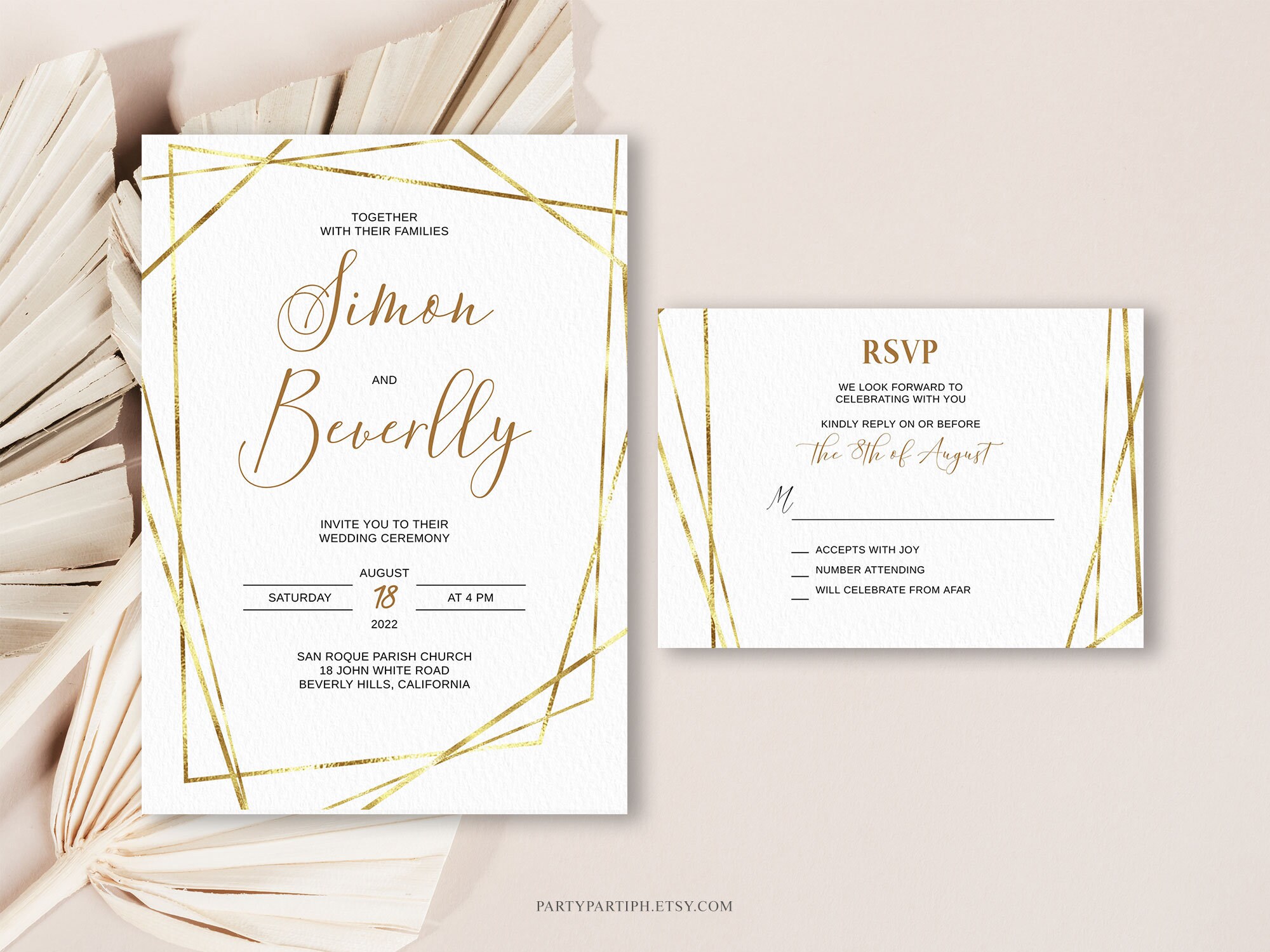 Editable Gold Wedding Invitation Set Template Instant Download Gold ...