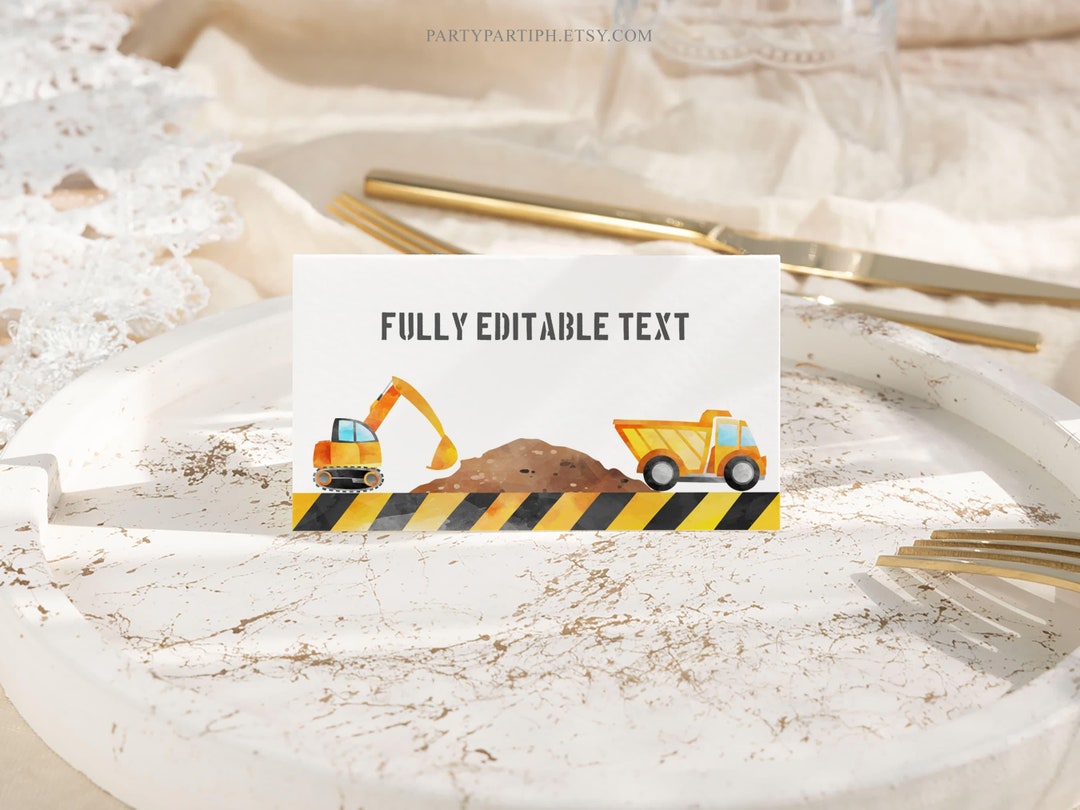 Editable Construction Birthday Place Cards Template Instant Download ...