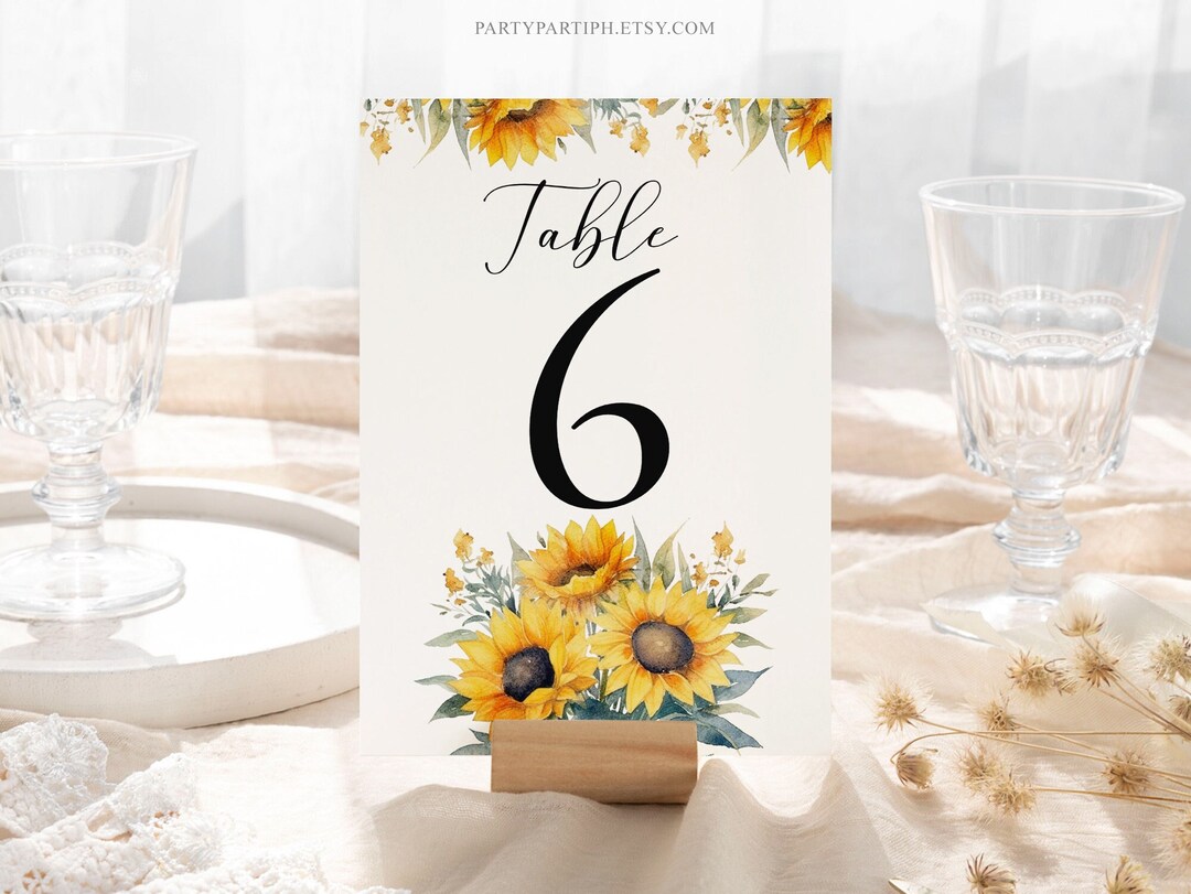 Editable Sunflower Wedding Table Numbers Template Rustic Flowers Table ...