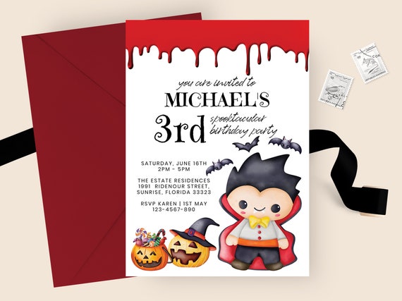 Editable Halloween Birthday Party Invitation Vampire Halloween Party ...