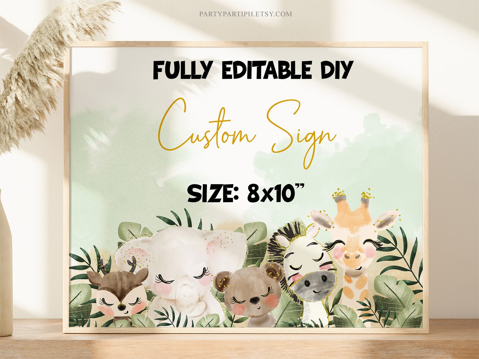 Editable Safari Animals Jungle Custom Sign (portrait and Landscape ...